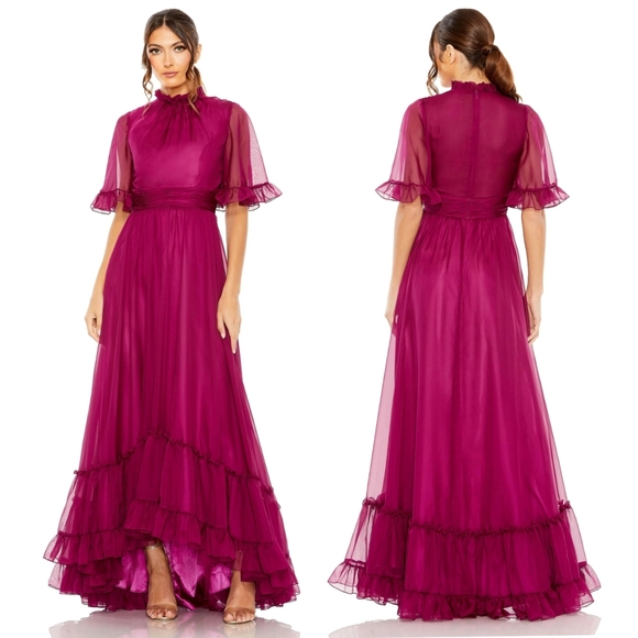 Mac Duggal | Dresses | Mac Duggal Ruffled Mock Neck Flutter Sleeve High ...